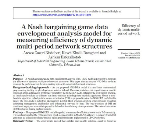 A Nash bargaining game data envelopment analysis model for measuring efficiency of dynamic multi ...